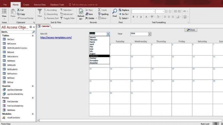 Access Calendar Form Template Database | Access Database and Templates