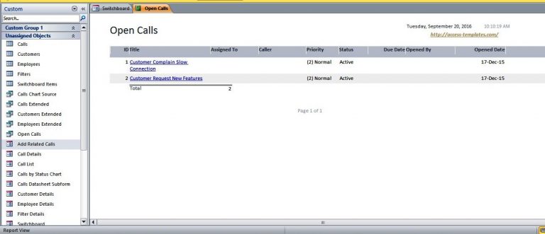 Call Tracking and Monitoring Access Database Template | Access Database ...