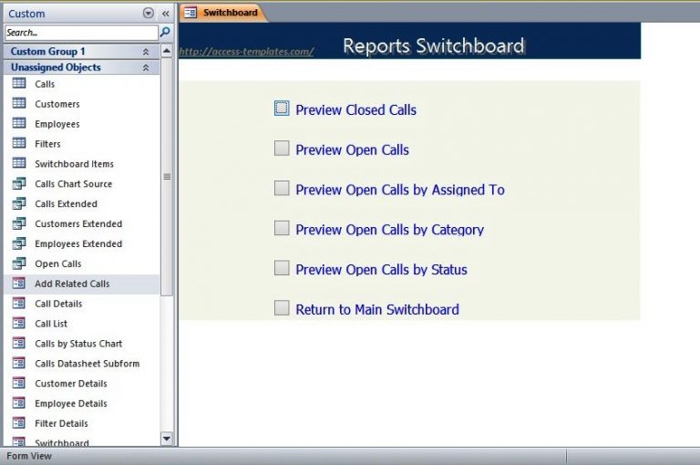 Call Tracking and Monitoring Access Database Template | Access Database ...