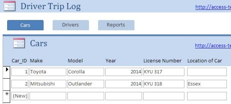 Drivers Log Book Template and Sample for Microsoft Access | Access ...